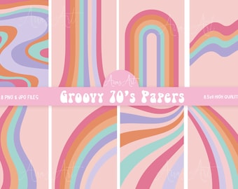 Retro Groovy Paper Patterns Sun Rays Digital Paper Scrapbook Digital ...
