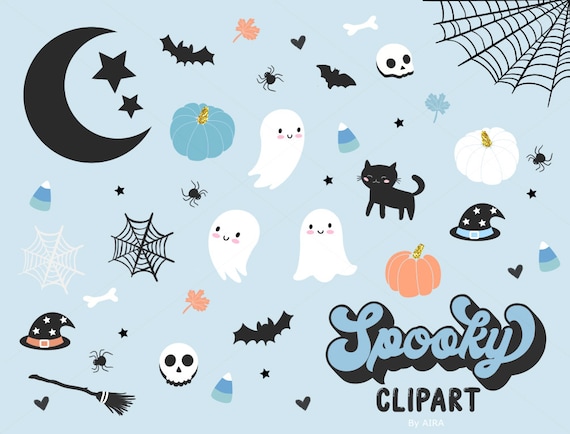 Halloween Clipart Ghost Cat Spider Web Moon Witch Skeleton - Etsy