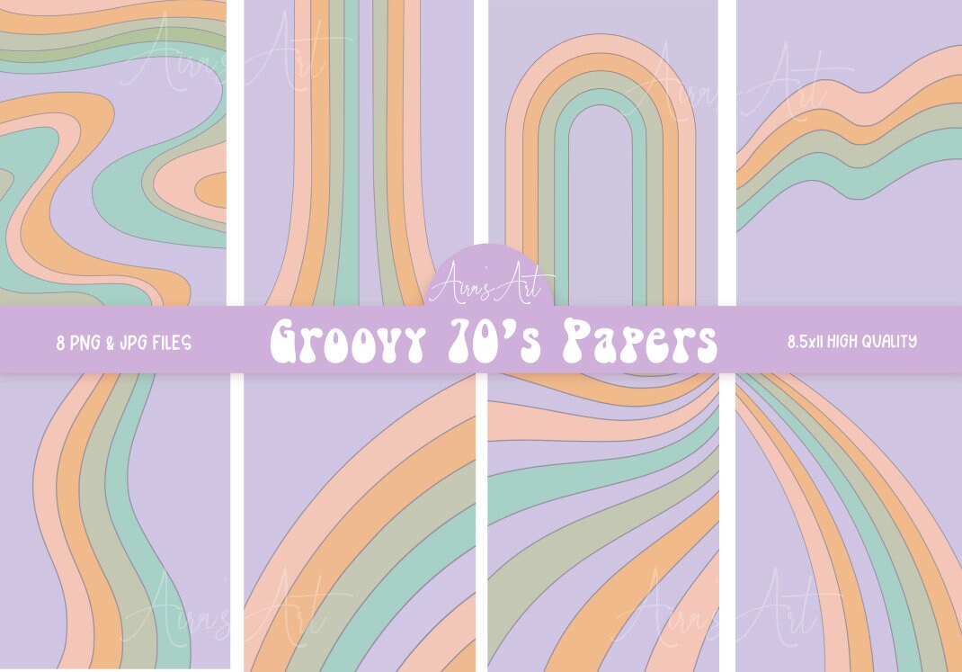 Retro Groovy Paper Patterns Pastel Digital Paper Scrapbook Digital ...