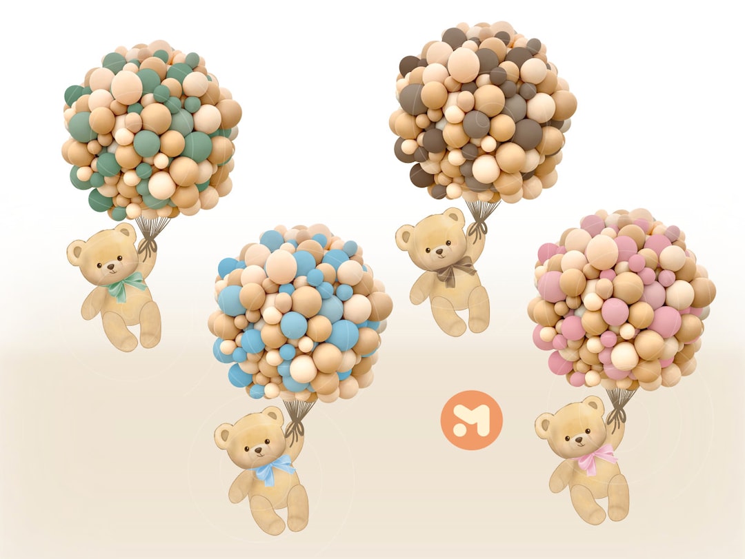 Bundle Hot Air Balloon Bears Hanging Teddy Bear Baby Shower Clipart Digital Download Baby Bearly ...