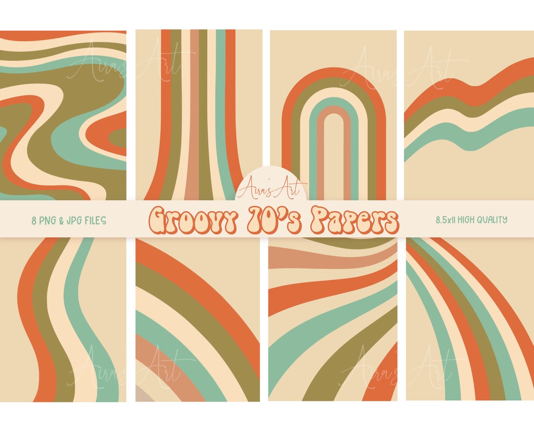 Retro Groovy Paper Patterns Sun Rays Digital Paper Scrapbook Digital ...