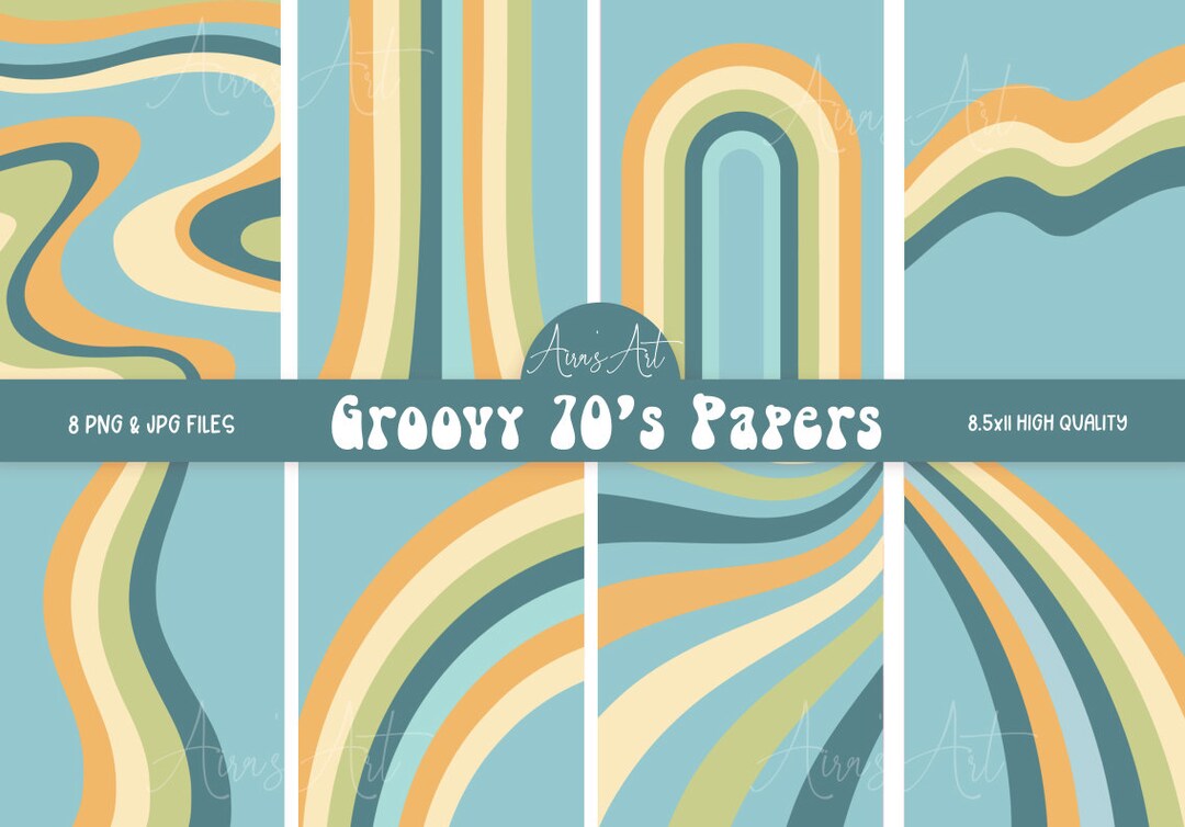 Retro Groovy Paper Patterns Sun Rays Digital Paper Scrapbook Digital ...