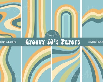 Retro Groovy Paper Patterns Pastel Digital Paper Scrapbook Digital ...