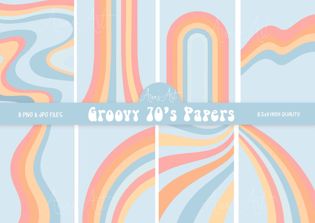 Retro Groovy Paper Patterns Sun Rays Digital Paper Scrapbook Digital ...