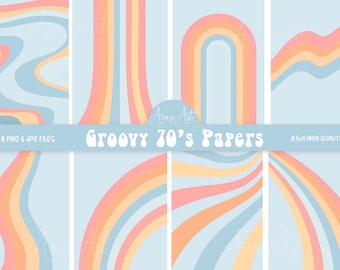 Retro Groovy Paper Patterns Pastel Digital Paper Scrapbook Digital ...