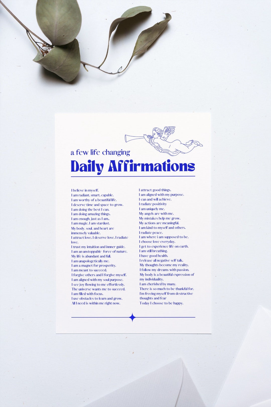 Daily Affirmations Blue Cherub Print - Etsy
