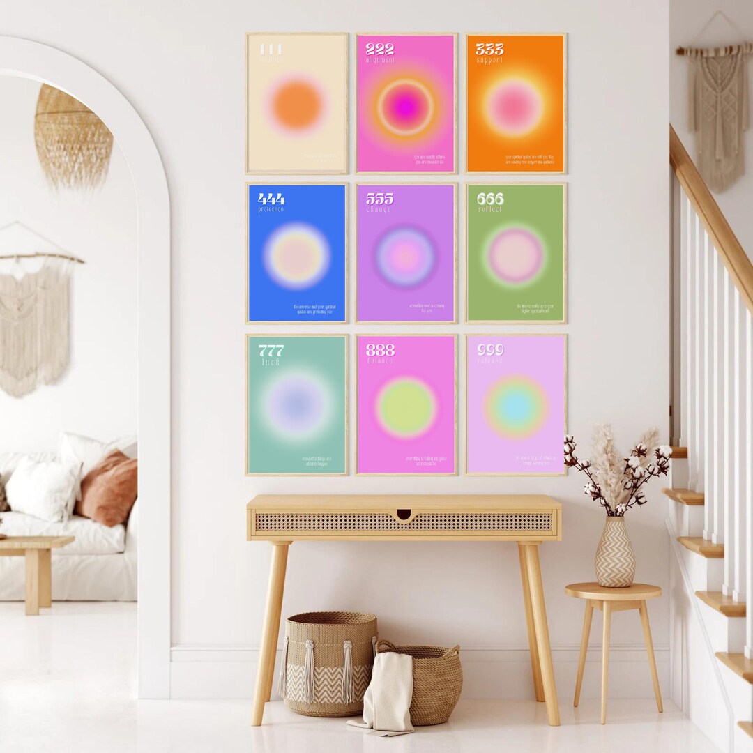 Angel Number Groovy Set/ Instant Digital Prints / Aesthetic Aura Prints ...