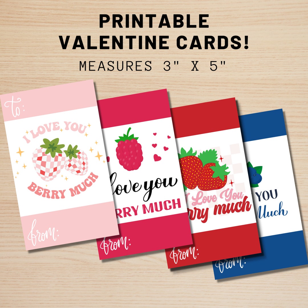 Printable Valentine Card, I Love You Berry Much Card, Valentine Mini ...