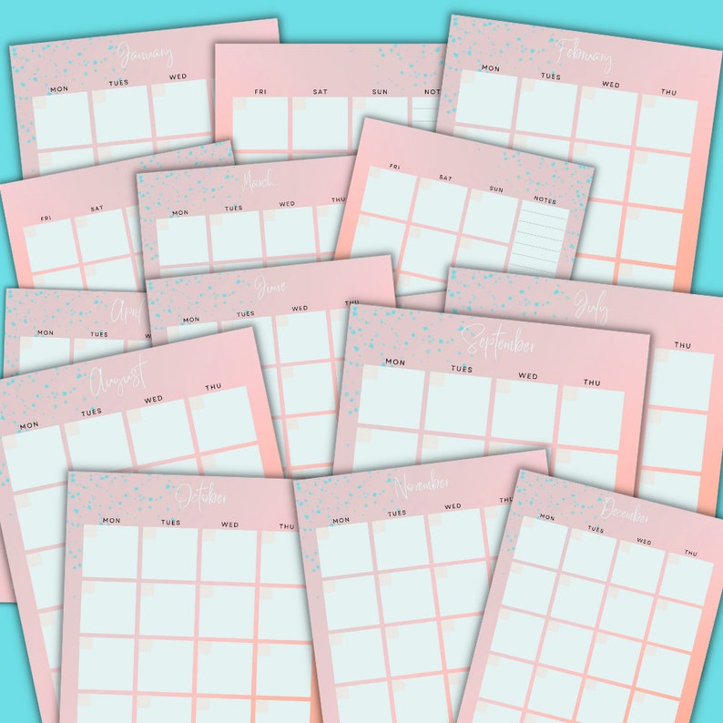 Undated Monthly Planner Printable, Widespread Calendar, Month at a ...