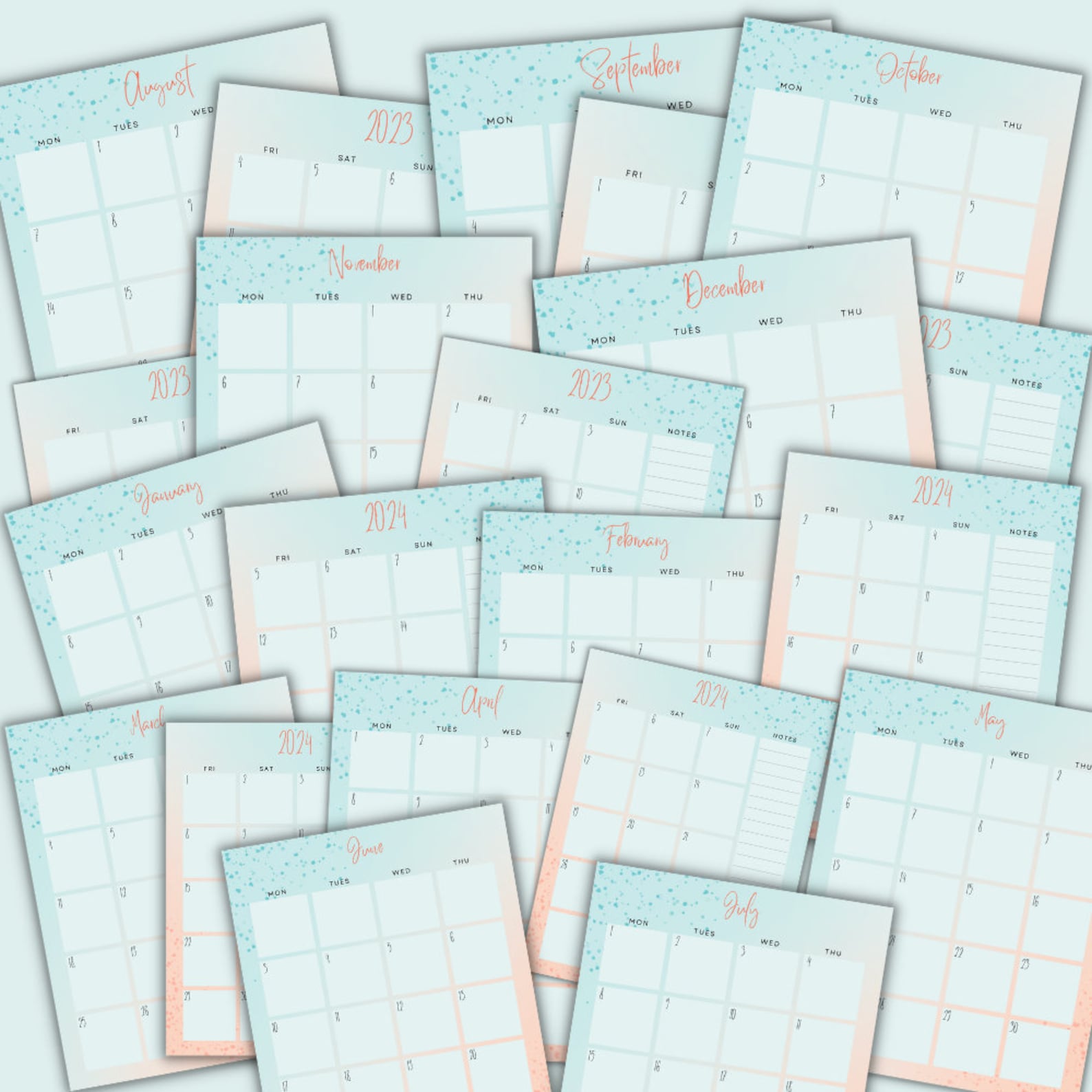 2023-2024 School Year Calendar Printable, Editable Kids Calendar, 12 ...