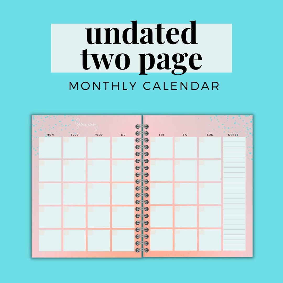 Undated Monthly Planner Printable, Widespread Calendar, Month at a ...