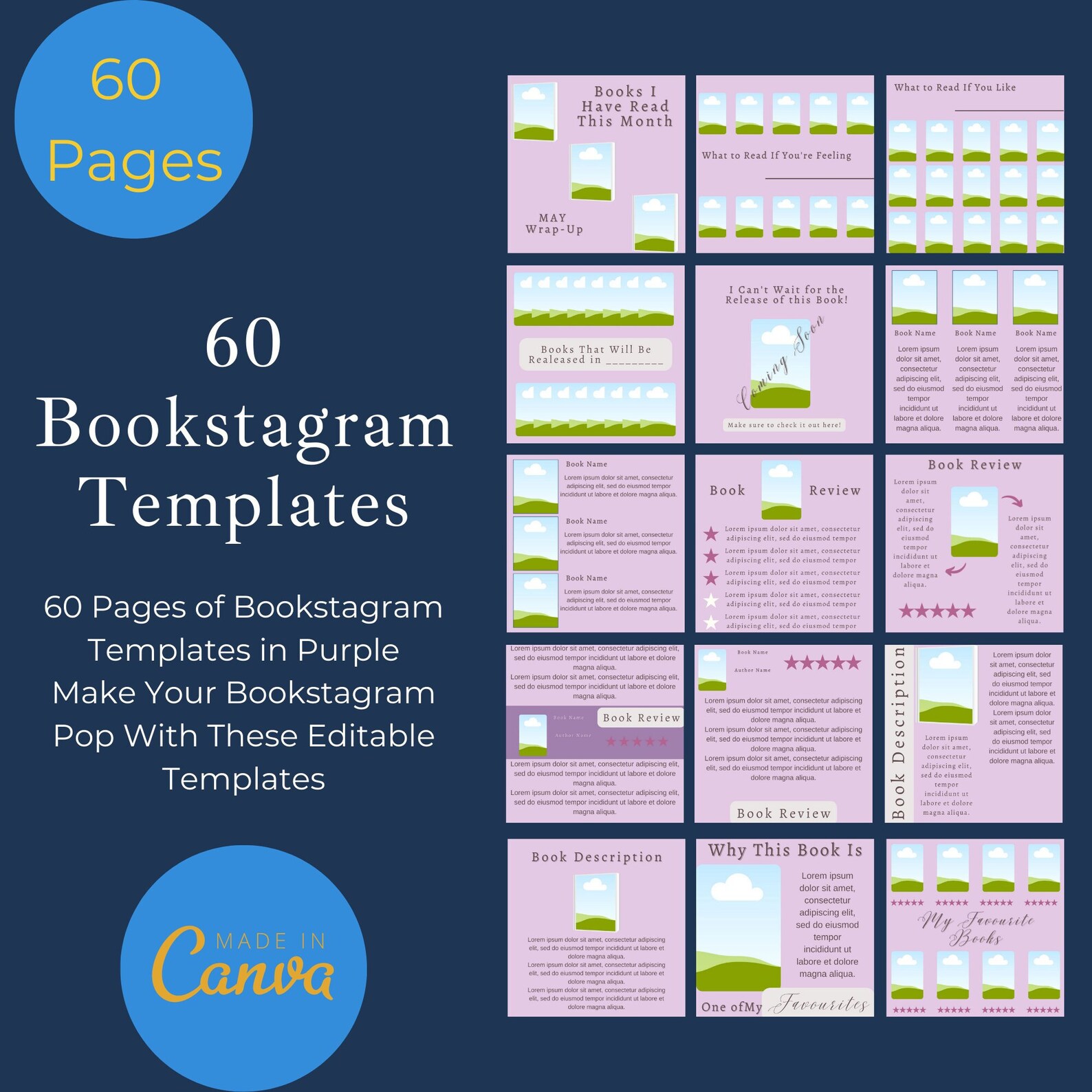 60 Bookstagram Posts Templates for Instagram, Perfect for Book ...