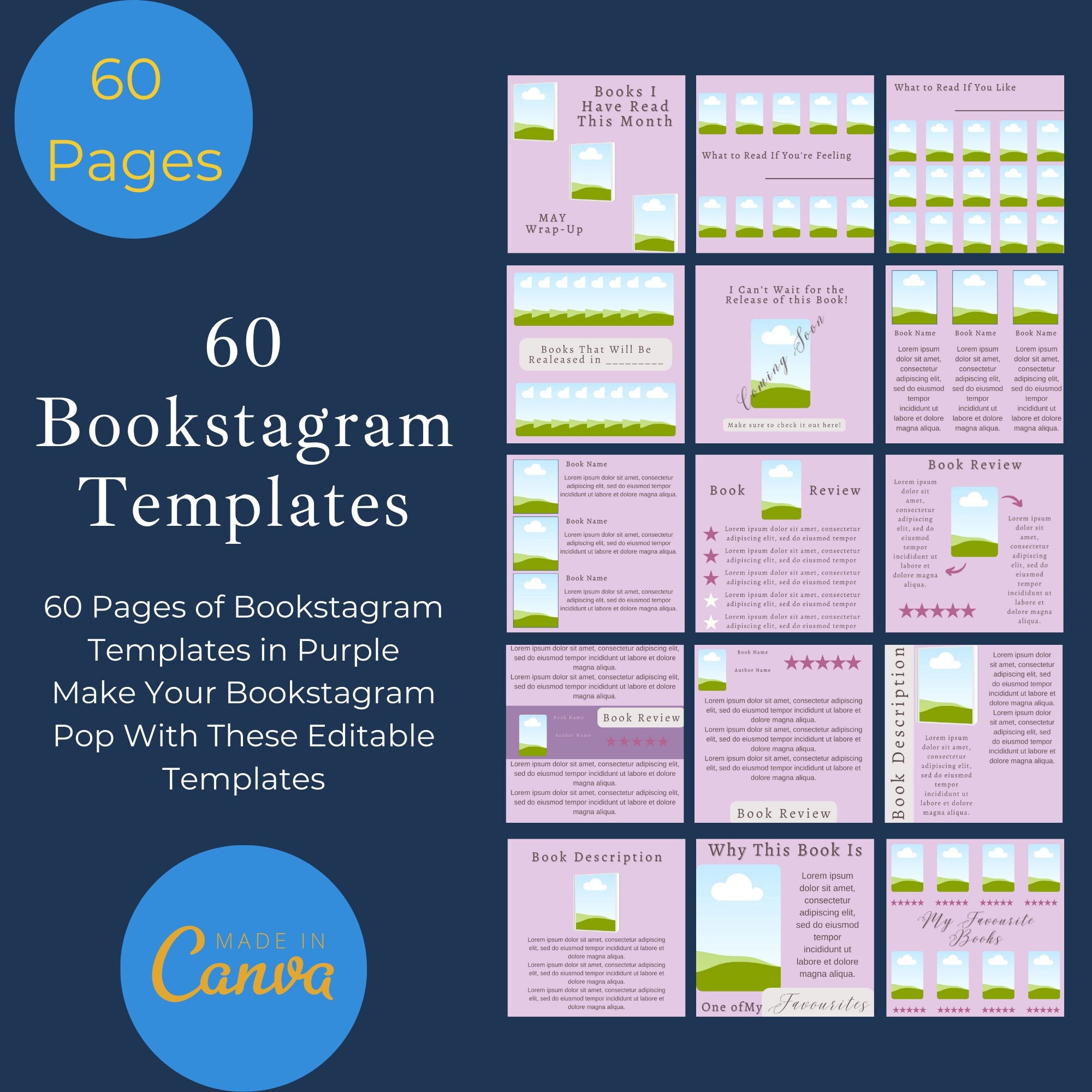 60 Bookstagram Posts Templates for Instagram, Perfect for Book ...