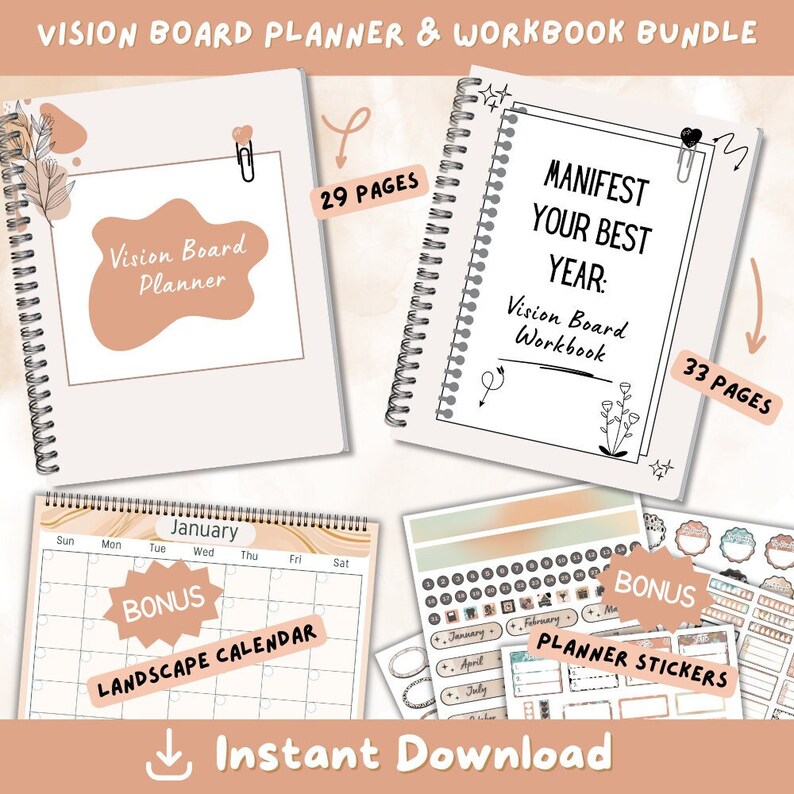 Ultimate Vision Board Planner and Workbook Bundle/ Printable Planner ...