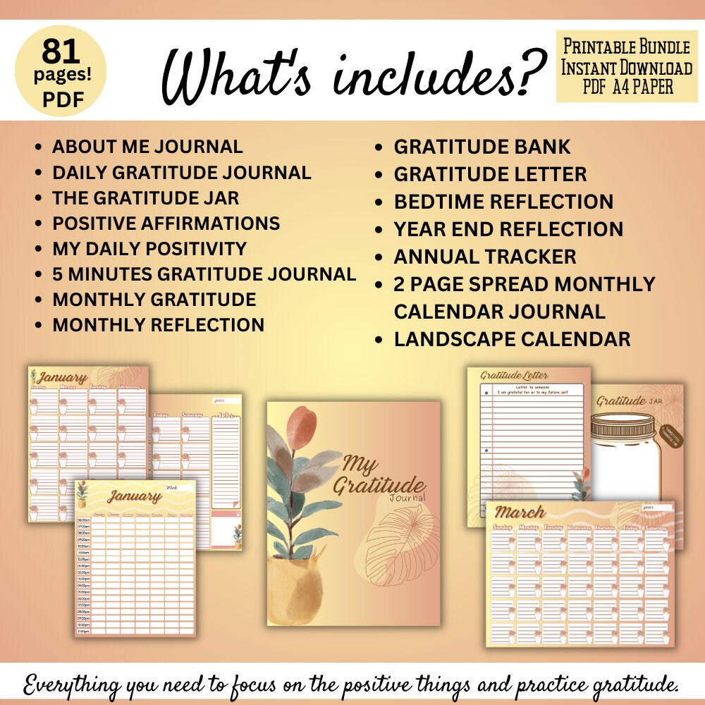Gratitude Journal Printable BUNDLE Mindfulness Log Gratitude - Etsy