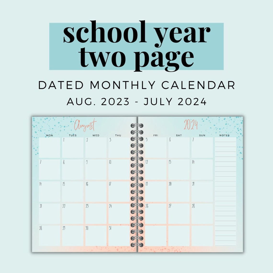 2023-2024 School Year Calendar Printable, Editable Kids Calendar, 12 ...
