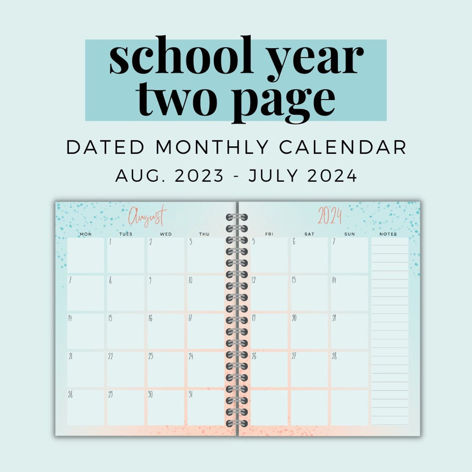 2023-2024 School Year Calendar Printable, Editable Kids Calendar, 12 ...