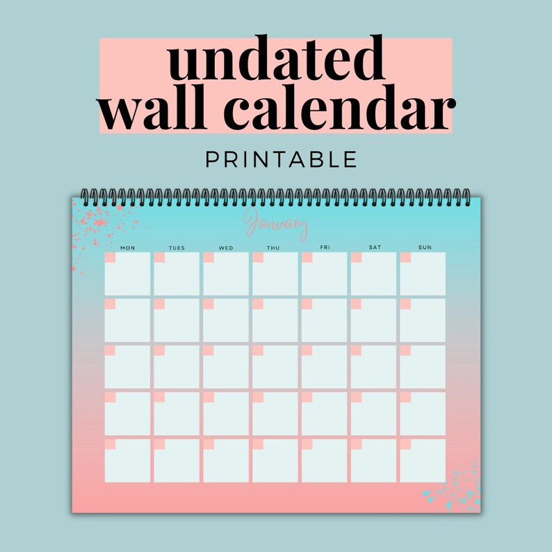 Undated Monthly Planner Printable, Widespread Calendar, Month at a ...