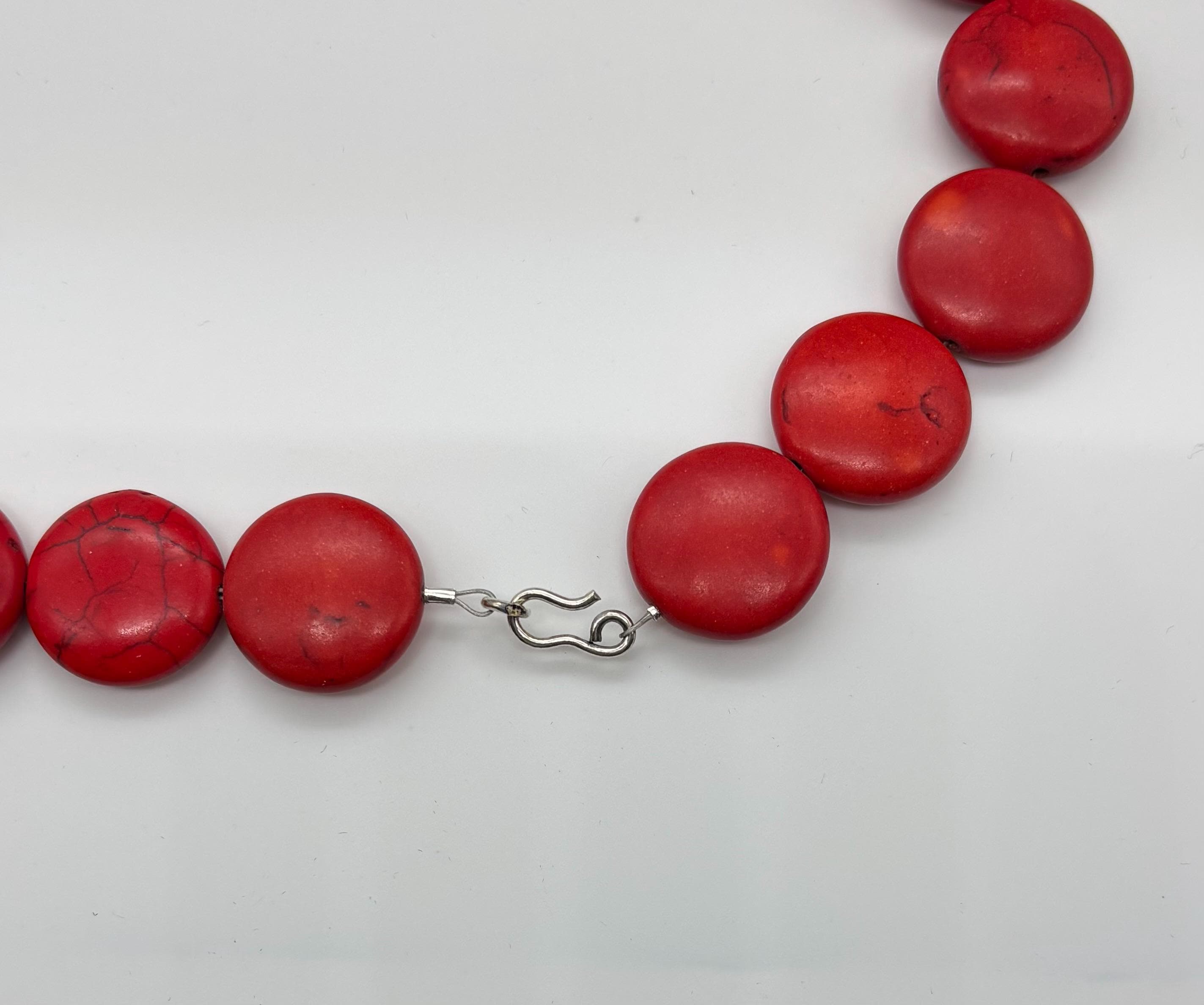 Red Coral and Turquoise Offset Necklace - Etsy