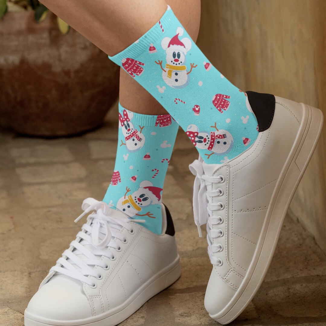 Mickey and Minnie Snowman Socks | Disney Socks | Christmas Gift - Etsy