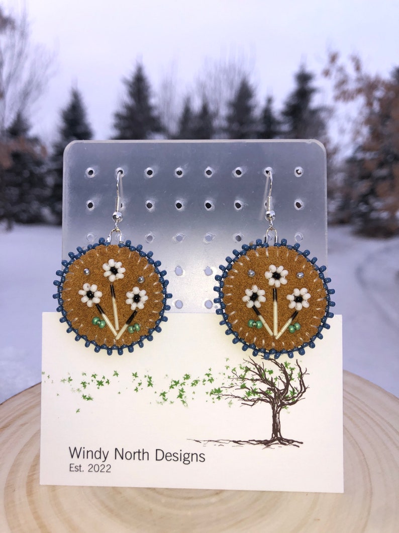 Round Beaded Earrings on Moose Leather With Quill Accents - Etsy