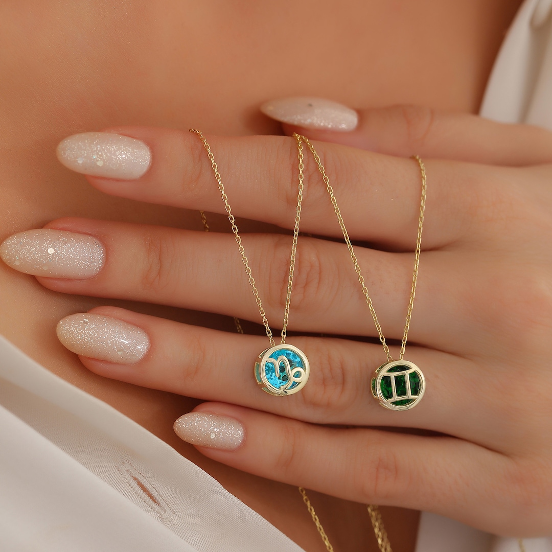 Sterling Silver Zodiac Birthstone Necklace: Personalized Astrology ...