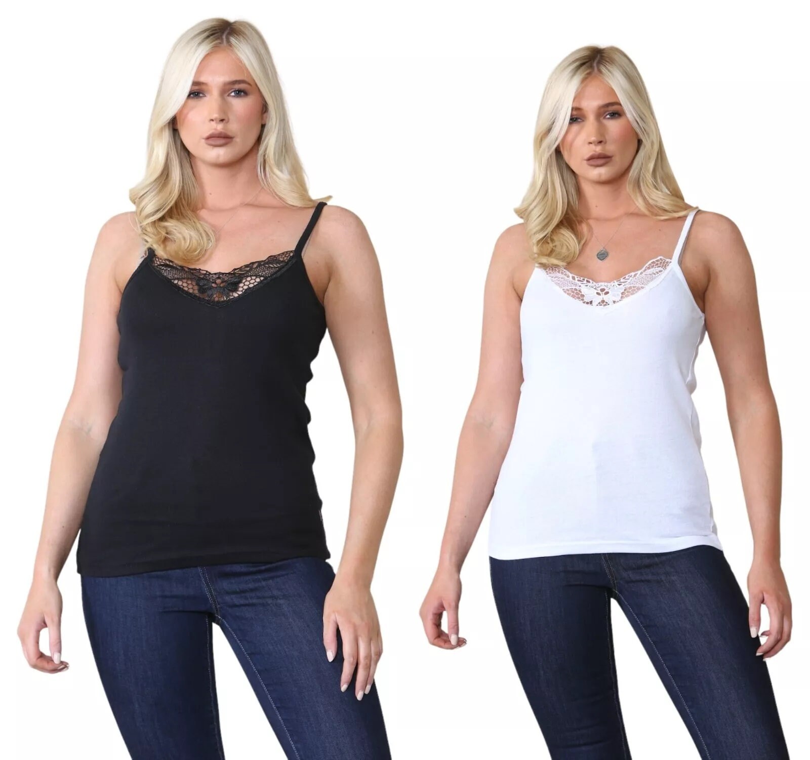 Pack of 2 Ladies Camisole Top Shirt Cotton Lace Women s Cami Strappy Tank Top Sleeveless Vests Undershirts Etsy UK
