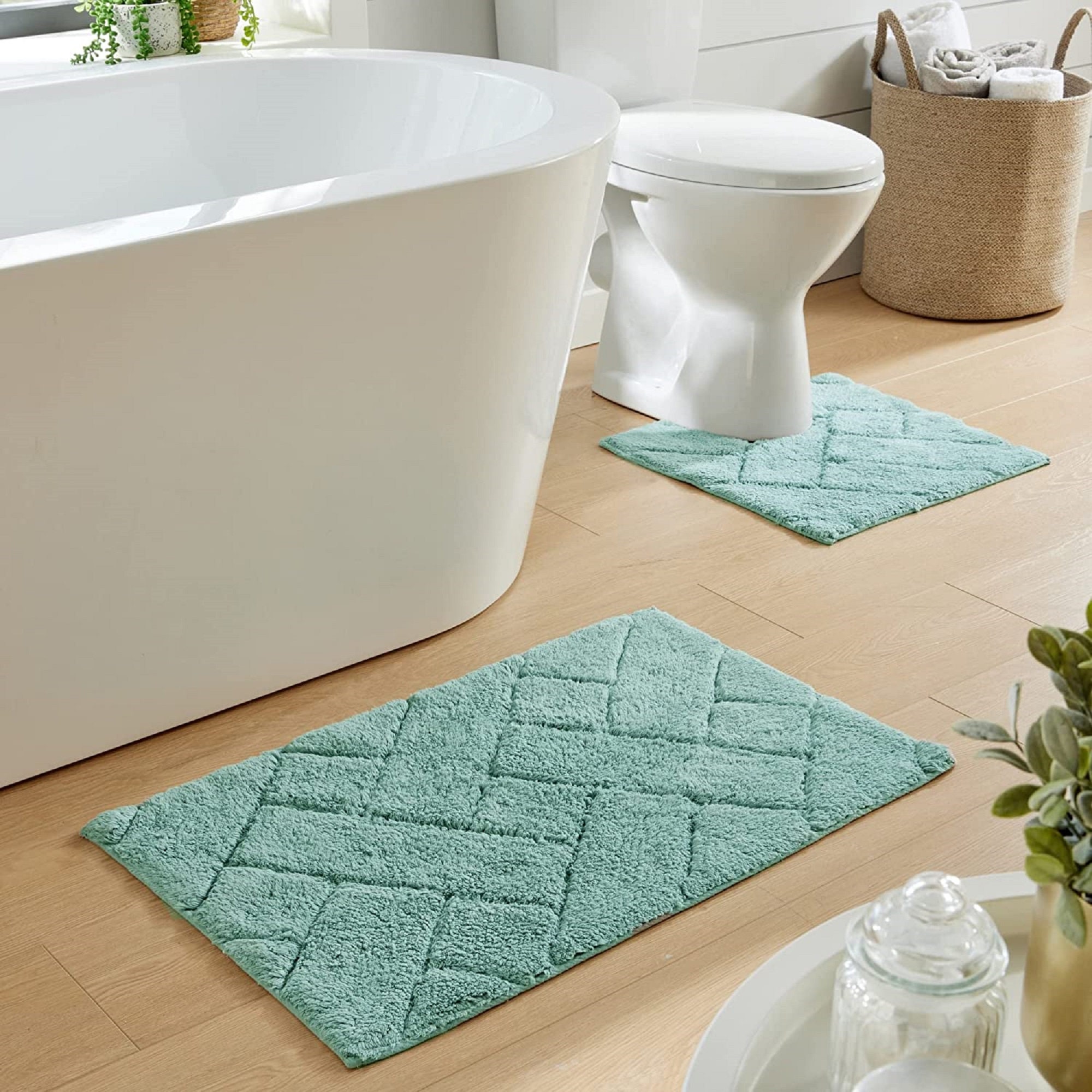 2-piece 100% Cotton Bali Bath & Pedestal Mat Set - Extra Absorbent Anti ...
