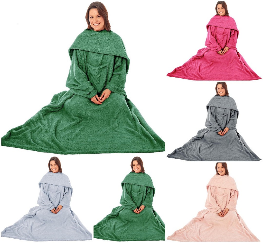 Wearable Blanket With Sleeves & Kangaroo Pocket Soft Sherpa Fleece ...