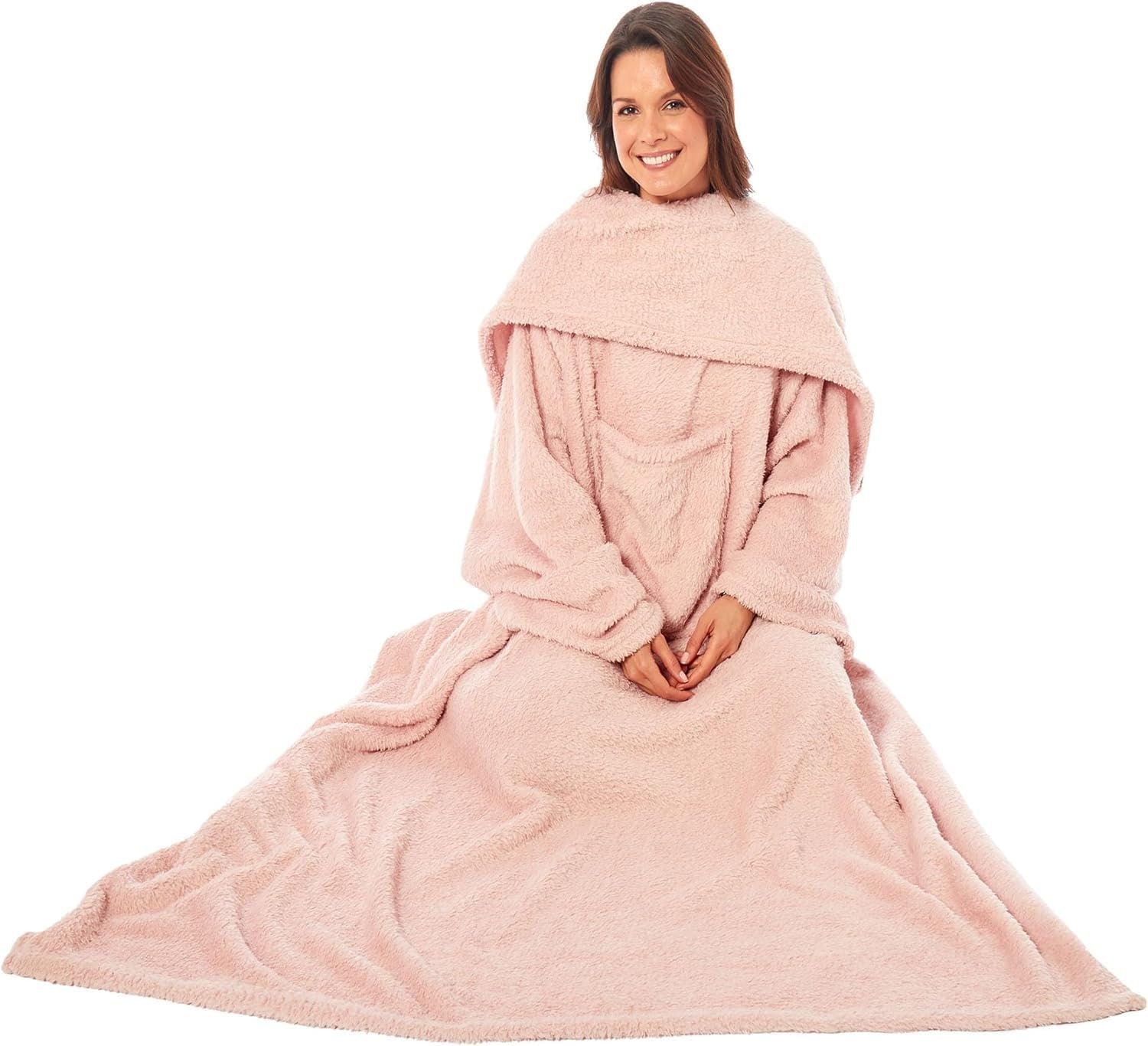 Wearable Blanket With Sleeves & Kangaroo Pocket Soft Sherpa Fleece ...