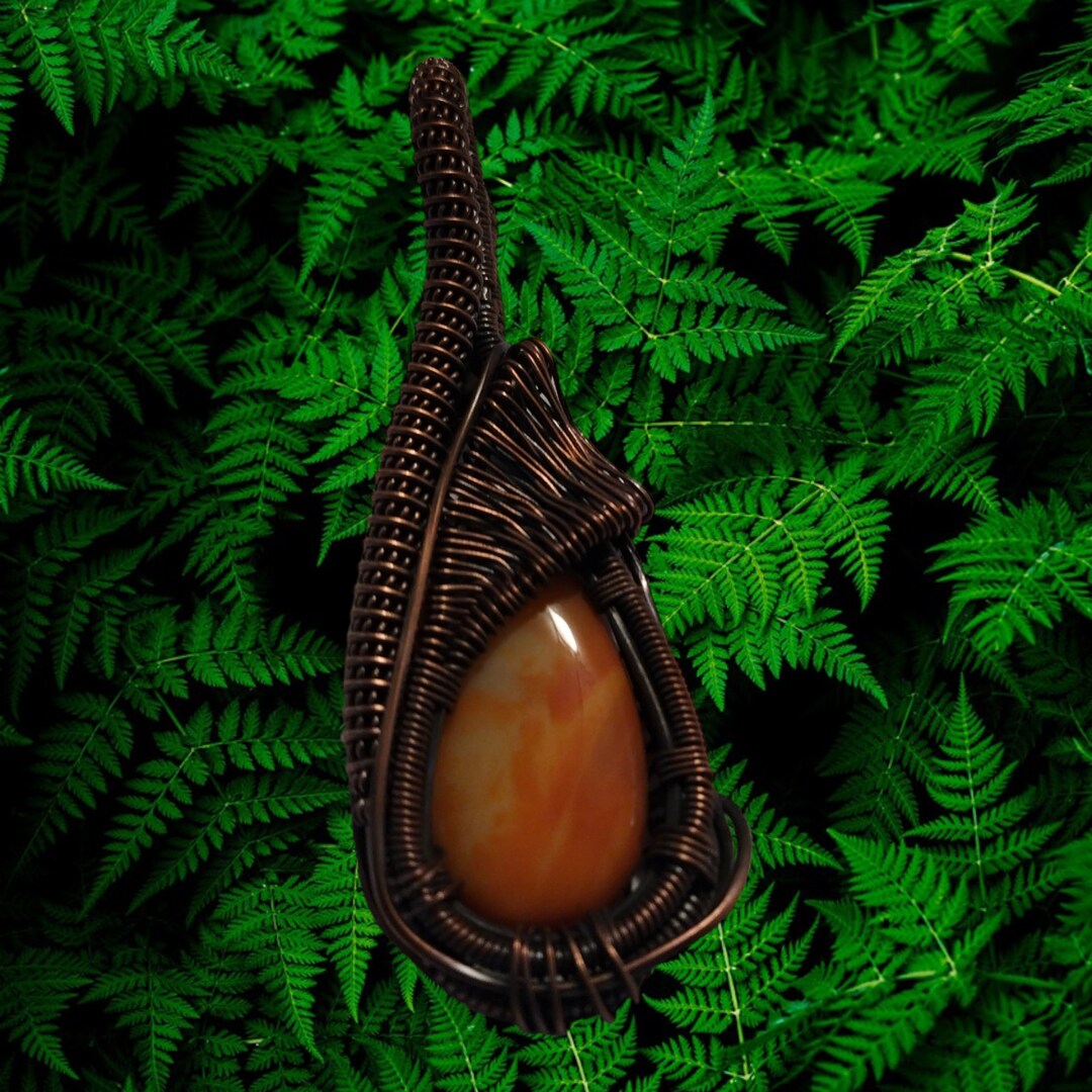 BLAZE Orange Spiny Oyster Copper Wire Wrapped Pendant - Etsy