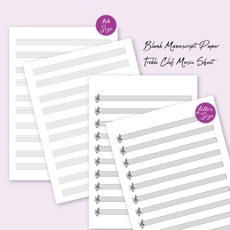 Printable Music Paper, Treble Clef, Blank Manuscript Paper, Instant ...