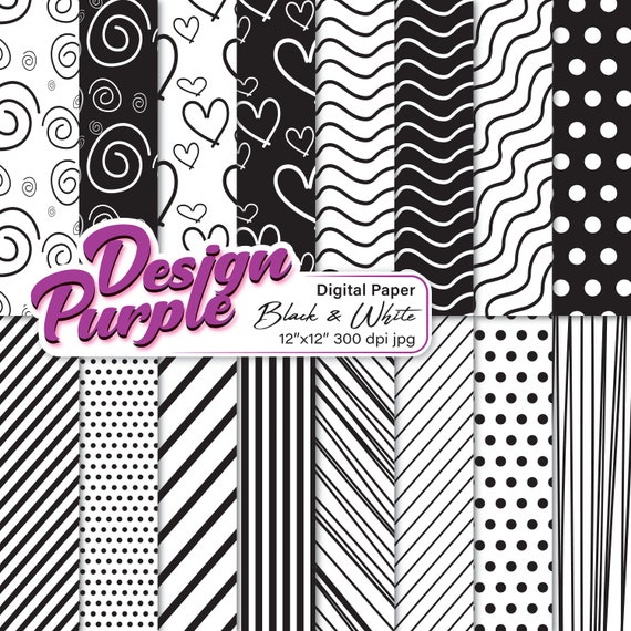 Black & White Pattern Digital Paper Set of 16 Papers Digital | Etsy