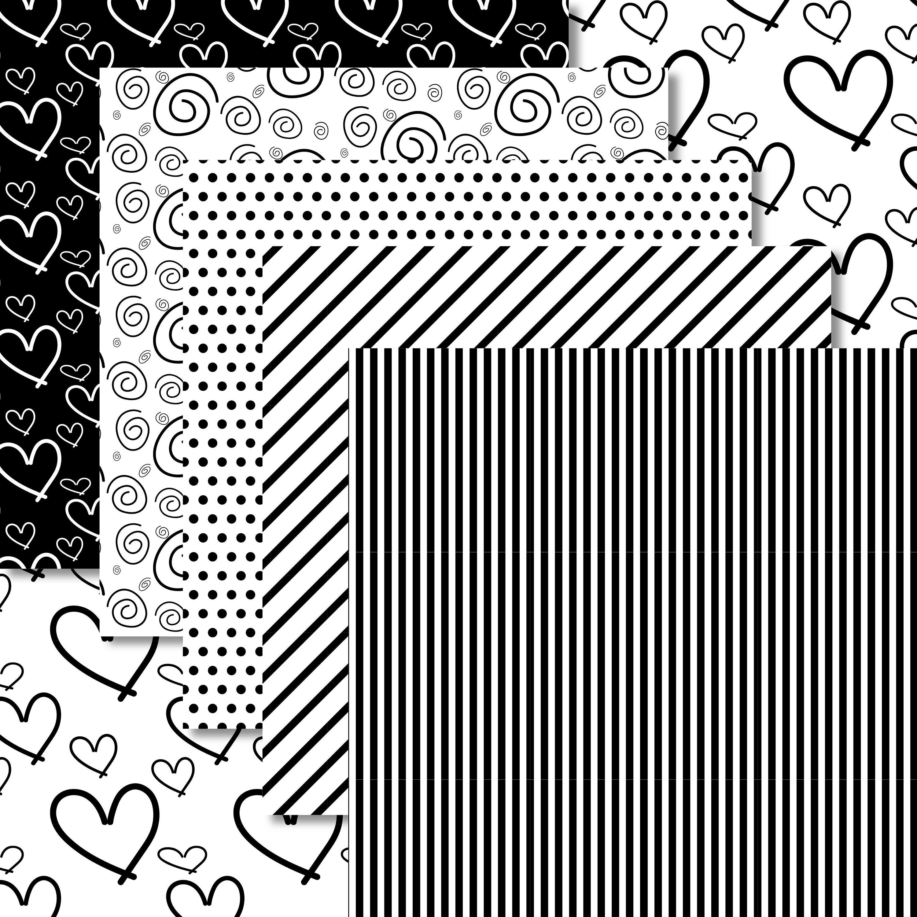 Black & White Pattern, Digital Paper Set of 16 Papers, Digital Paper ...