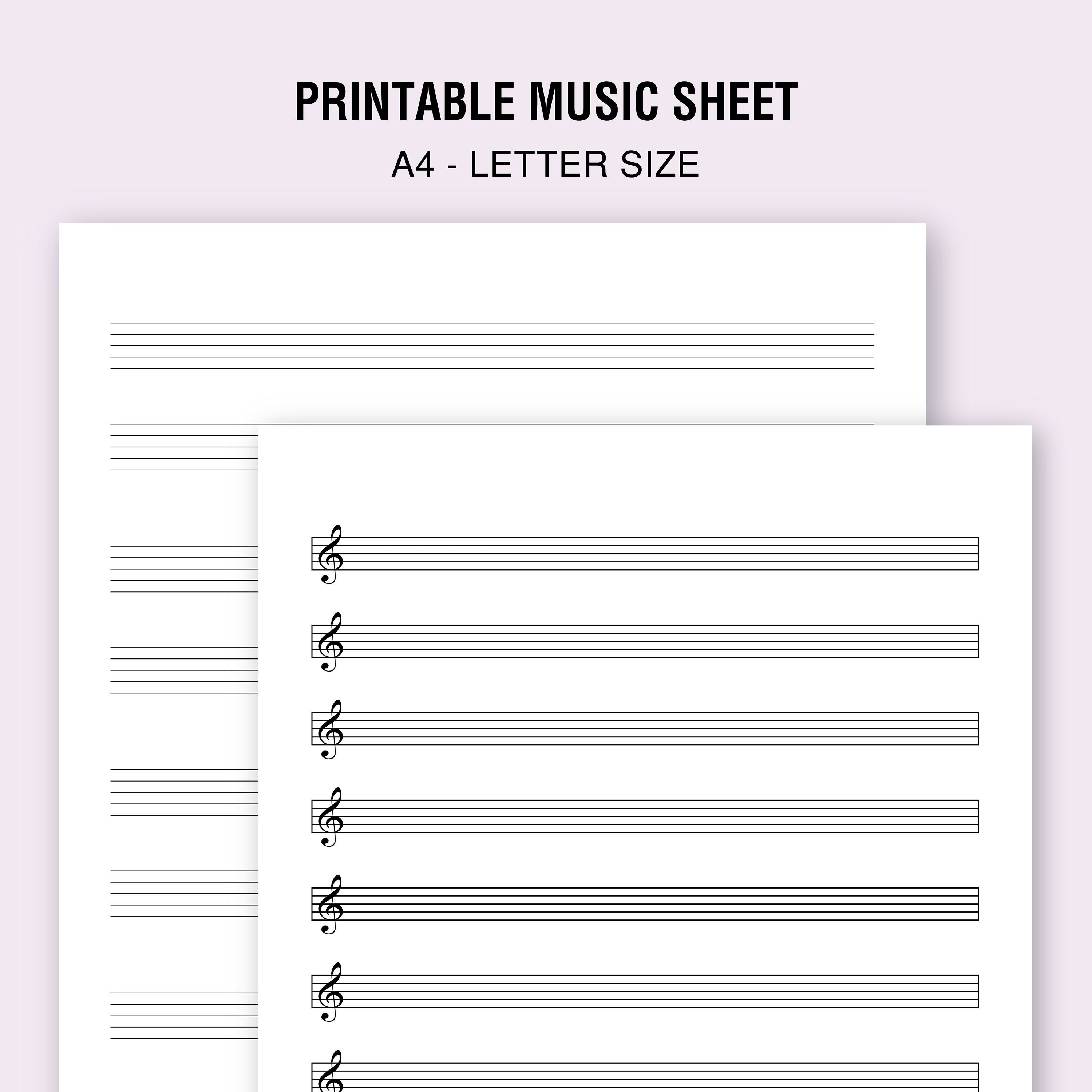 Printable Music Paper, Treble Clef, Blank Manuscript Paper, Instant ...