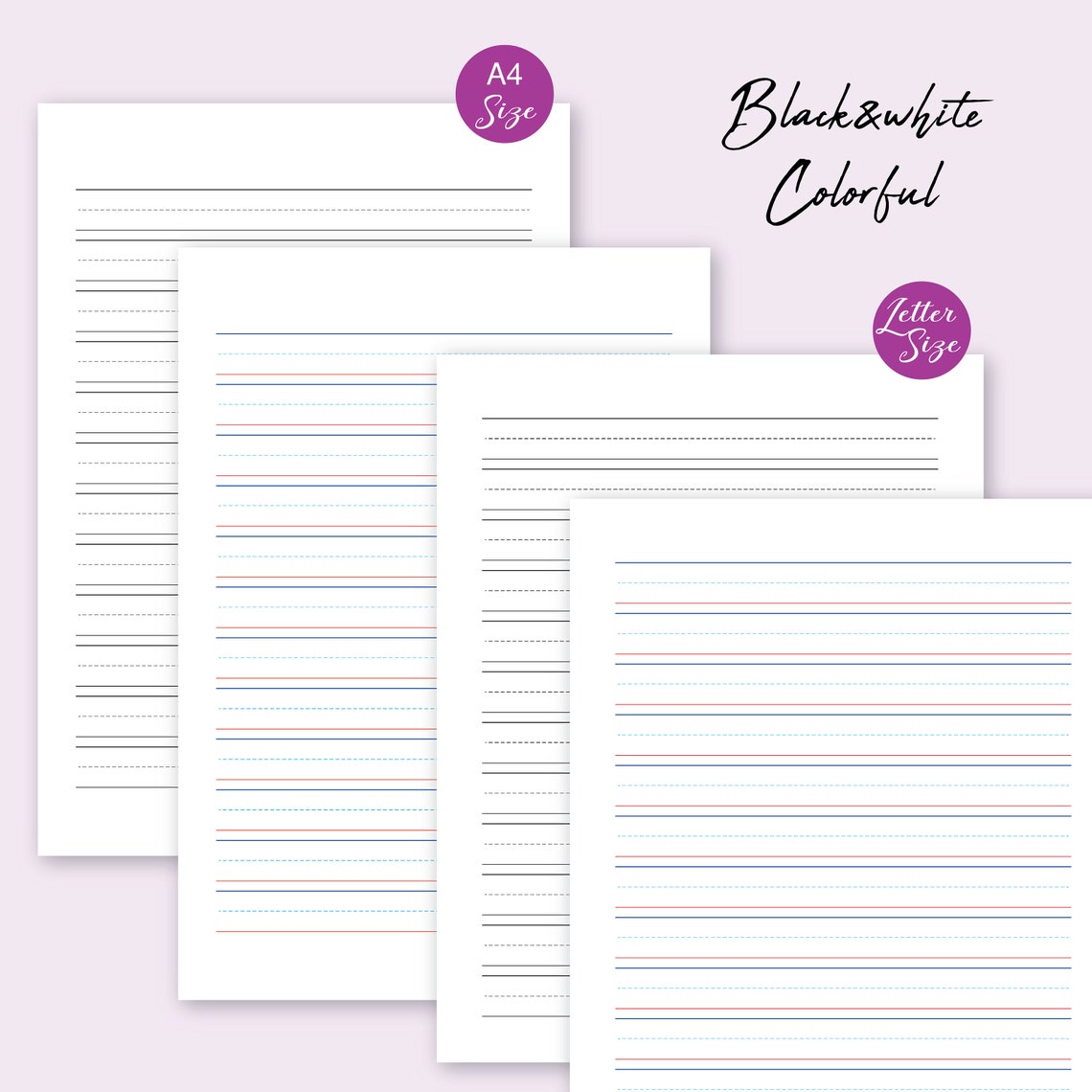 Black and Colorful Printable Handwriting Practice Paper, Printable ...