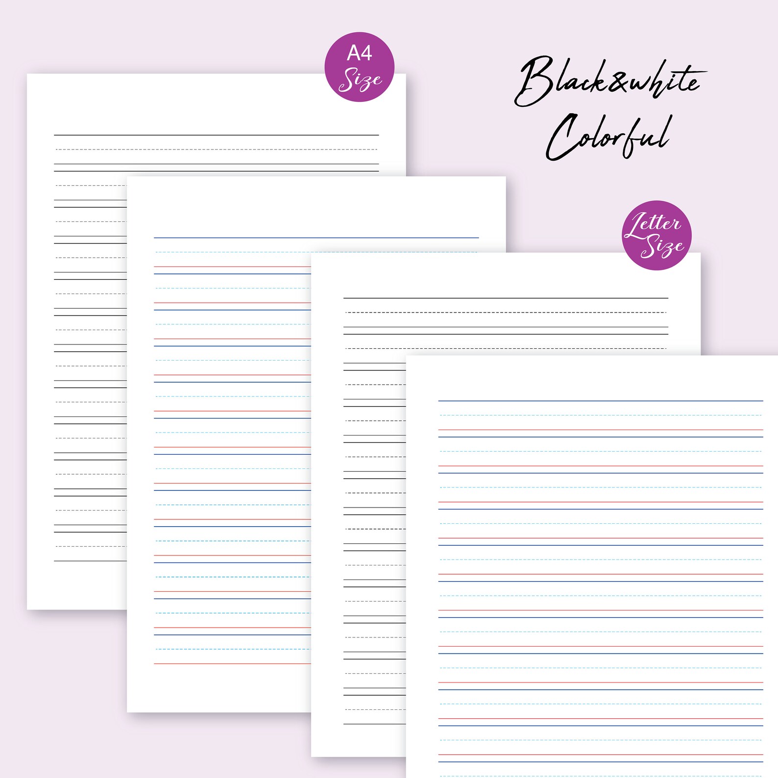 Black and Colorful Printable Handwriting Practice Paper, Printable ...
