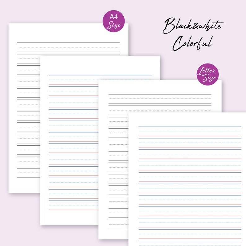 Black and Colorful Printable Handwriting Practice Paper, Printable ...