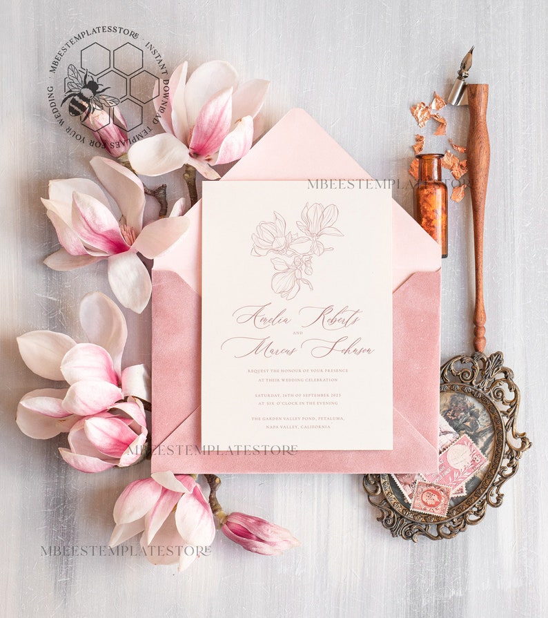 Elegant Spring Wedding Invitation Suite, Blush Template Instant ...