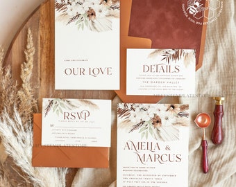 Boho Fall Wedding Invitations Set Template Instant Download - Etsy