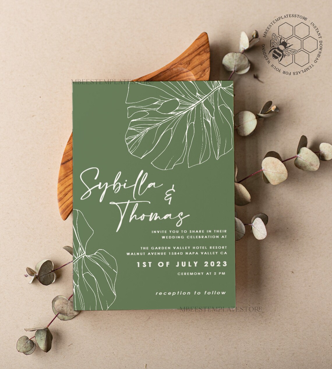 Sage Green Wedding Invitation Template Instant Download - Etsy