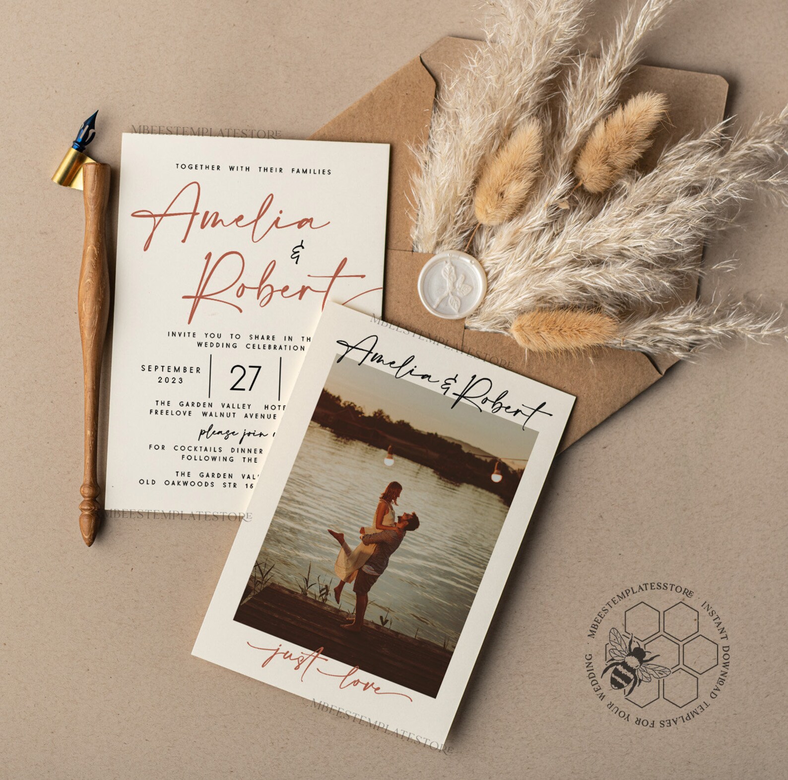 Modern Wedding Invitation Template With Photo Instant - Etsy