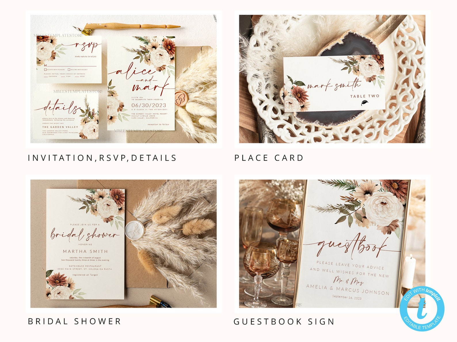 Fall Rustic Wedding Invitation Template Dowload Set Wedding - Etsy