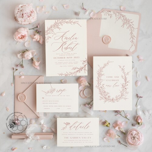 Elegant Blush Wedding Invitation Template Instant Download - Etsy