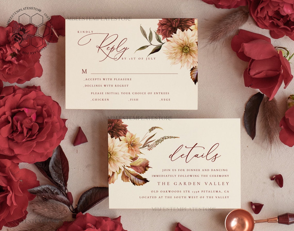 Terracotta Fall Wedding Invitation Template Instant Download - Etsy