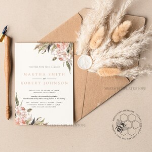 Rustic Pampass Wedding Invitations Set Template, Instant Download ...