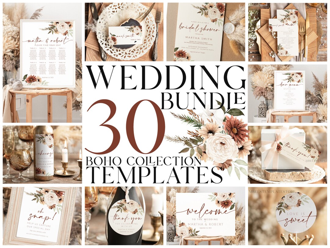 Fall Rustic Wedding Invitation Template Dowload Set, Wedding Bundle ...