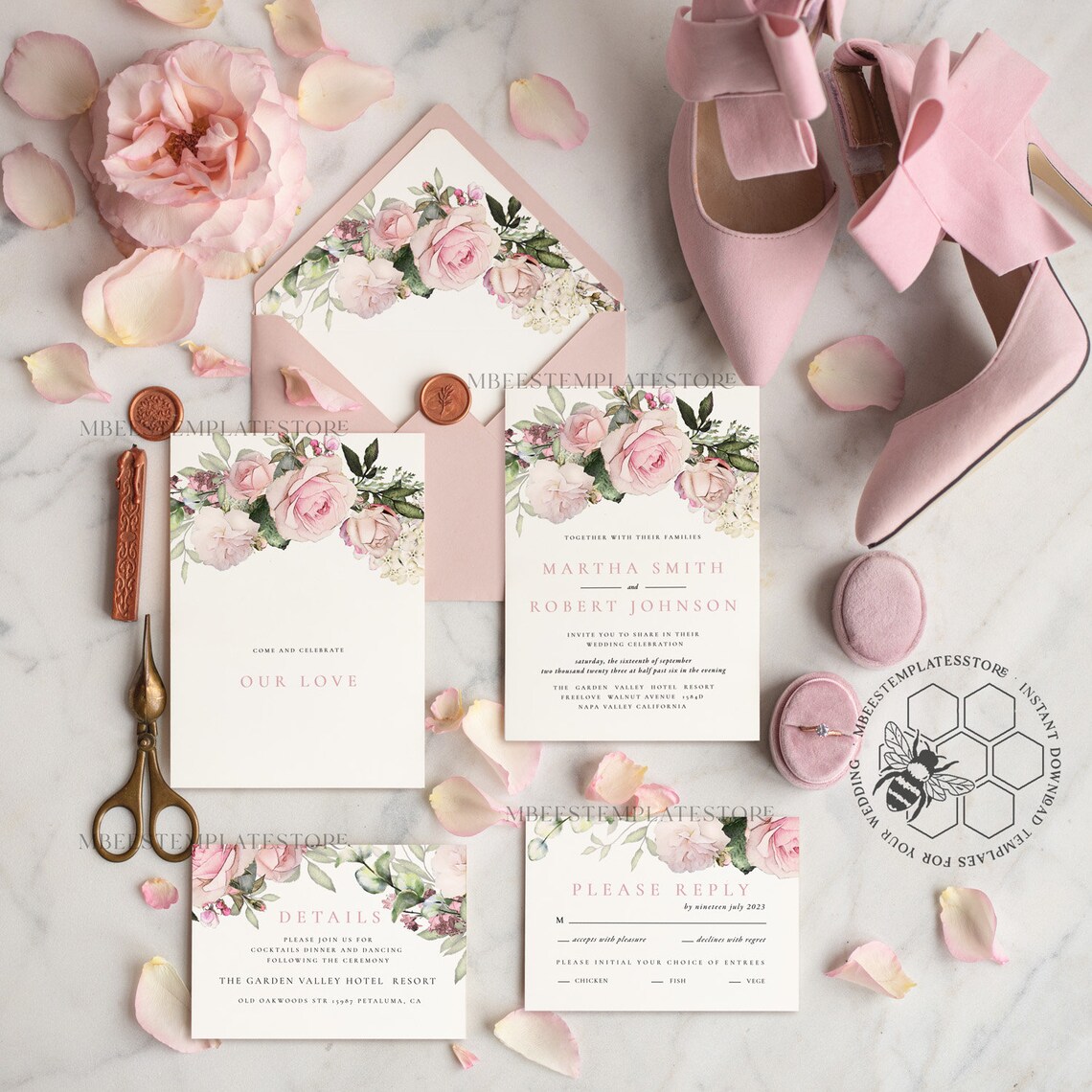 Elegant Blush Wedding Invitation Template Instant Download - Etsy