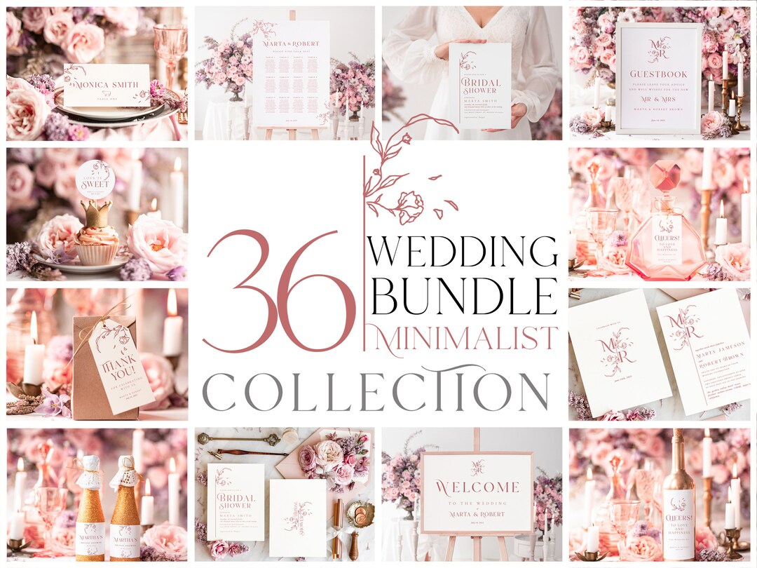 Modern Wedding Set Bundle Templates Invitation Personalised Elegant ...