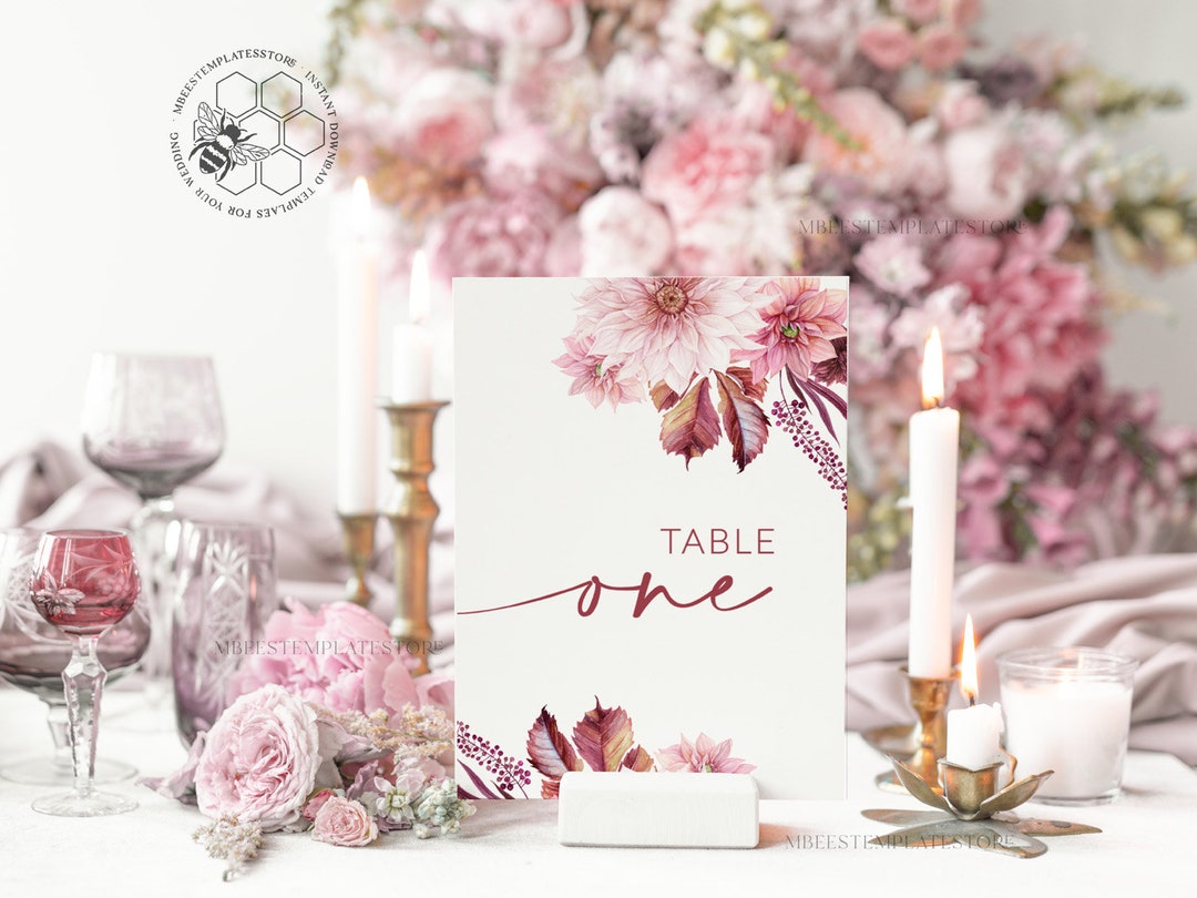 Mauve Fall Boho Table Number Template, Rustic Table Numbers Editable ...